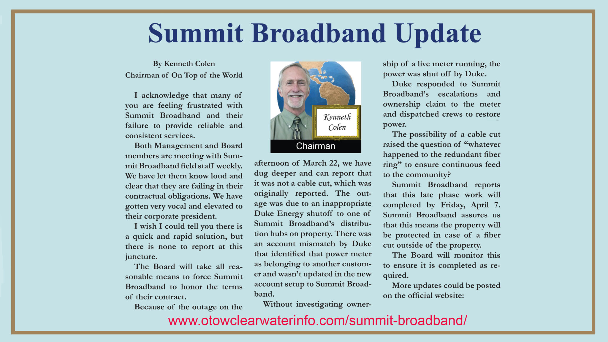 Summit Broadband – On Top of the World Clearwater
